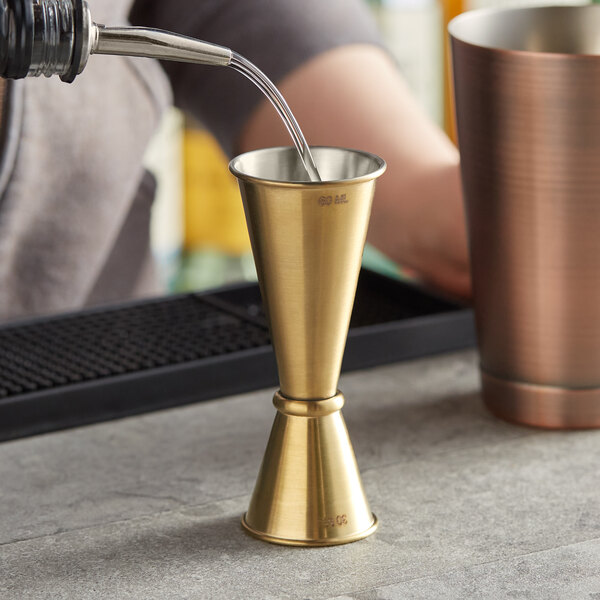 American Metalcraft JGG5 1 oz. & 2 oz. Gold Brushed Stainless Steel ...