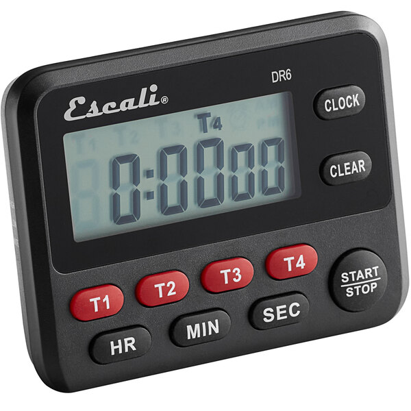 San Jamar Escali TMDGTE Digital 4 Channel 100 Hour Kitchen Timer with Clock
