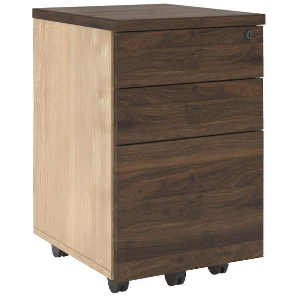 Bridgeport 9294096COM V-1 Walnut Lockable 3-Drawer Mobile File Cabinet ...