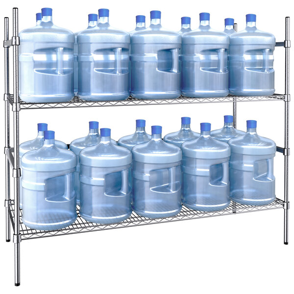 Regency 20-Jug Chrome 5 Gallon Water Jug Rack - 24" x 60" x 54" - 2 Shelves