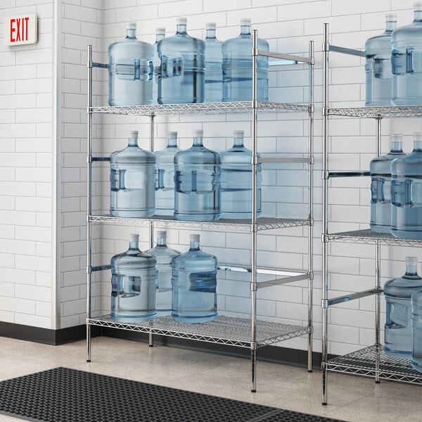 Regency 24-Jug Chrome 5 Gallon Water Jug Rack - 24" x 48" x 74" - 3 Shelves