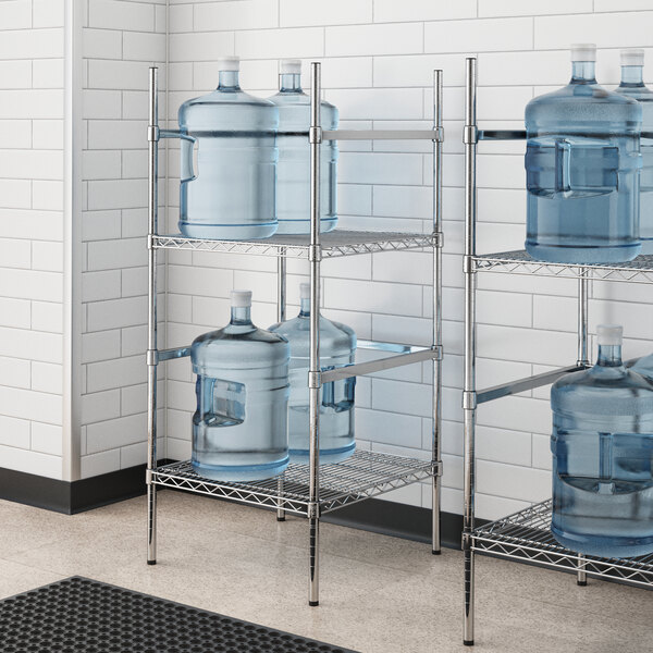 Regency 8-Jug Chrome 5 Gallon Water Jug Rack - 24" x 24" x 54" - 2 Shelves