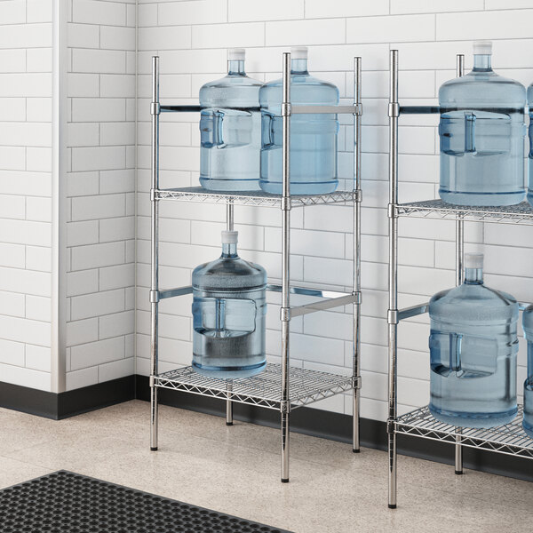 Regency 4-Jug Chrome 5 Gallon Water Jug Rack - 18" x 24" x 54" - 2 Shelves