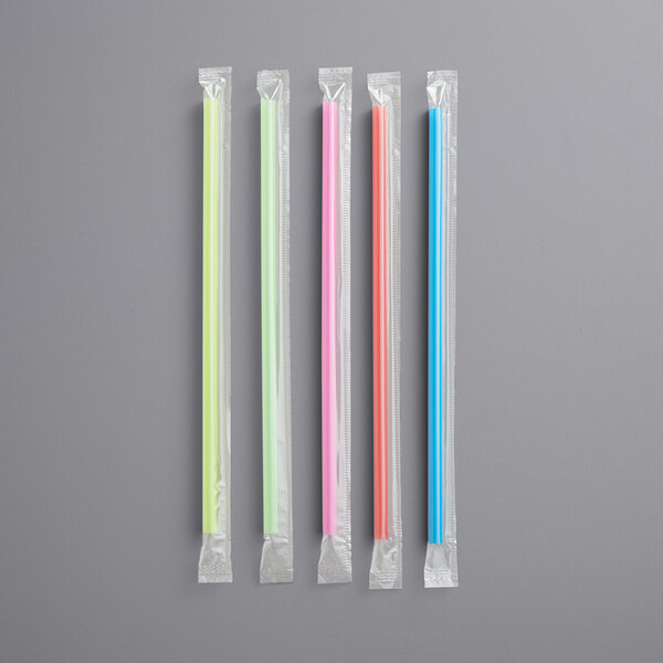 Choice 7 3/4" Jumbo Neon Wrapped Straw - 12000/Case