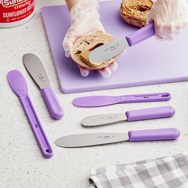 Choice 5 1/2" Smooth Stainless Steel Sandwich Spreader with Purple ...