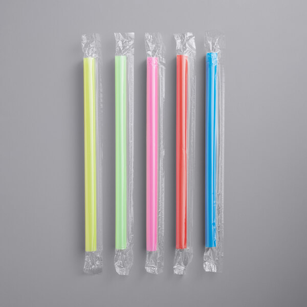 Choice 8 1/2" Colossal Neon Wrapped Straw - 400/Bag
