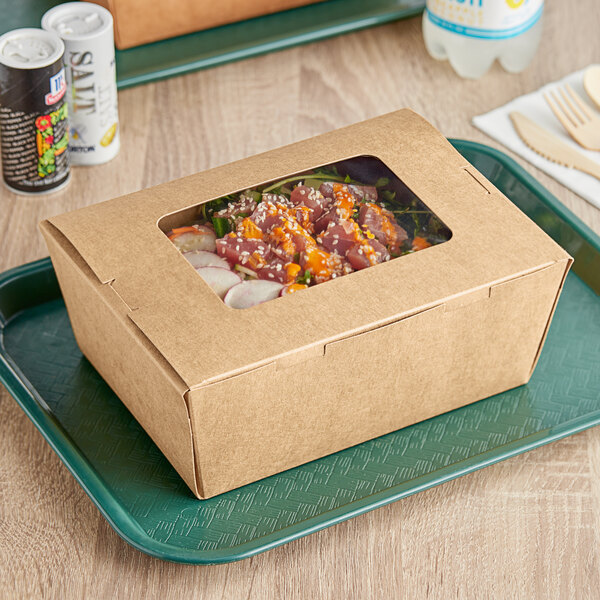 Choice Kraft Folded Paper #4 Take-Out Container with Window 7 3/4" x 5 ...