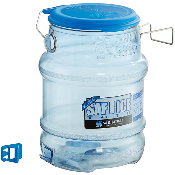 San Jamar Shorty Saf-T-Ice 5 Gallon Polycarbonate Ice Tote with Lid and ...