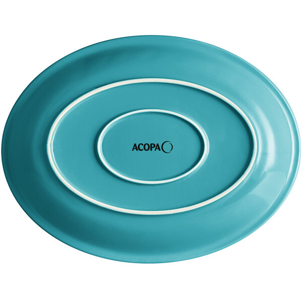 Acopa Capri 13 3/4" x 10 1/2" Caribbean Turquoise Oval Stoneware Coupe ...
