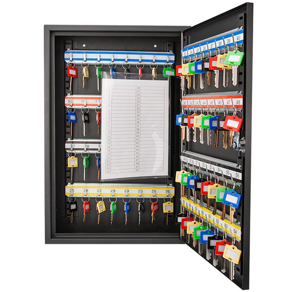 Barska CB12486 12" x 3 1/4" x 18" Black Steel 64-Key Cabinet with Key Lock