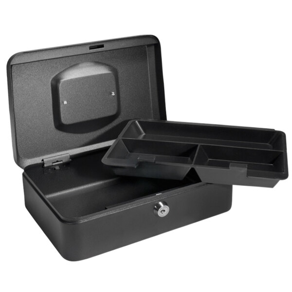 Barska CB11832 10" x 7 1/8" x 3 9/16" Medium Black Steel Cash Box with ...