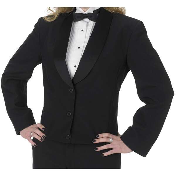 Henry Segal Women's Customizable Black Satin Shawl Lapel Eton Jacket - 06