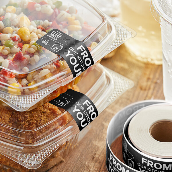 Choice TamperSafe 1" x 3" From Our Kitchen To Yours Black Paper Tamper ...