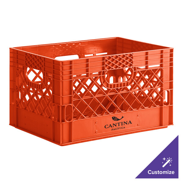 Orange 24 Qt. Customizable Rectangular Milk Crate - 18 3/4" x 13" x 11"