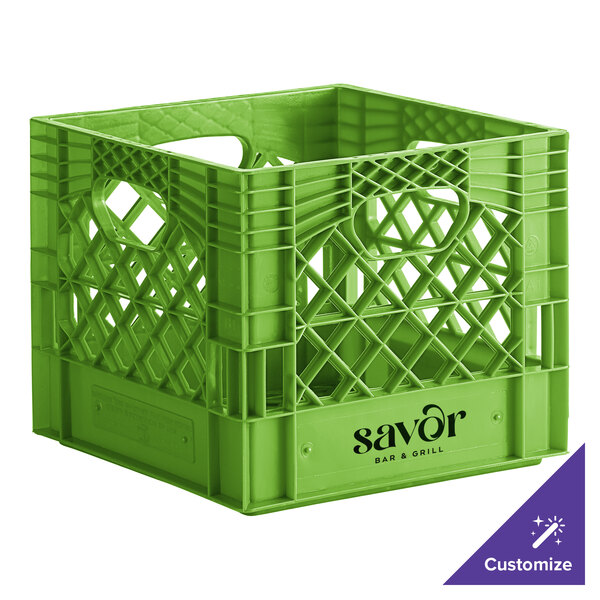 Lime Green 16 Qt. Customizable Square Milk Crate - 13" x 13" x 11"
