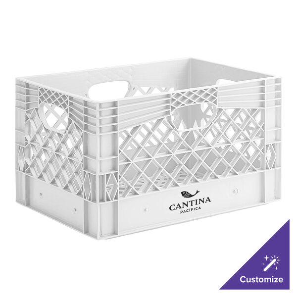 White 24 Qt. Customizable Rectangular Milk Crate - 18 3/4" x 13" x 11"