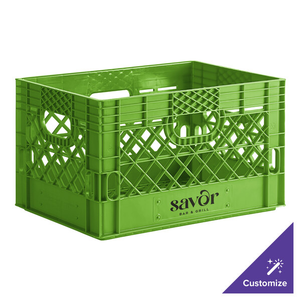 Lime Green 24 Qt. Customizable Rectangular Milk Crate - 18 3/4" x 13" x 11"