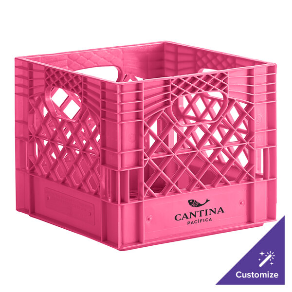 Pink 16 Qt. Customizable Square Milk Crate - 13" x 13" x 11"