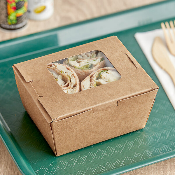 Choice Kraft Folded Paper #1 Take-Out Container with Window 4 3/8" x 3 ...
