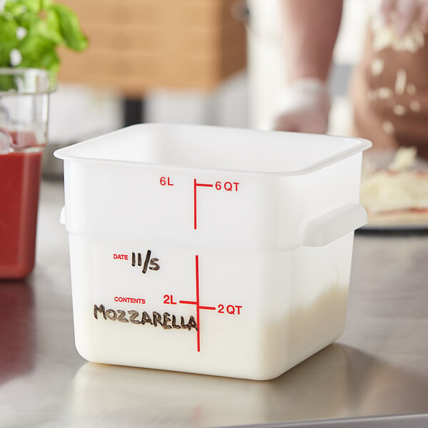 Carlisle 6 Qt. White Square Polyethylene Food Storage Container