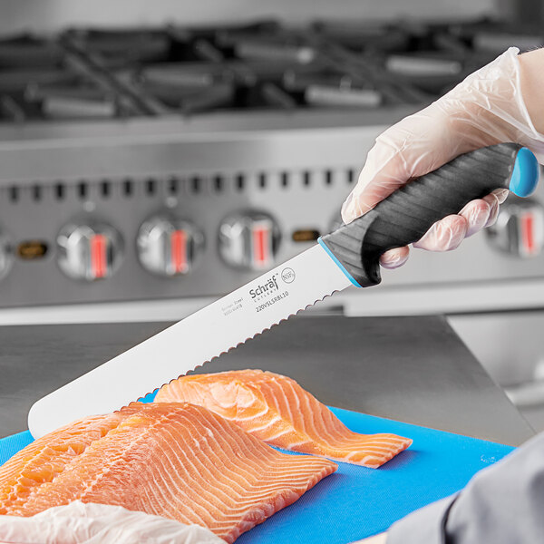 Schraf 10" Serrated Edge Slicing Knife with Blue TPRgrip Handle