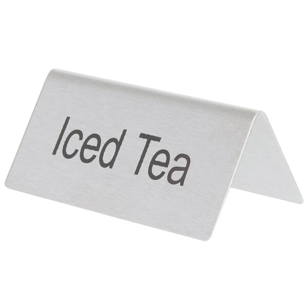 Choice 3" x 1 1/2" Double Sided Stainless Steel "Iced Tea" Table Tent Sign