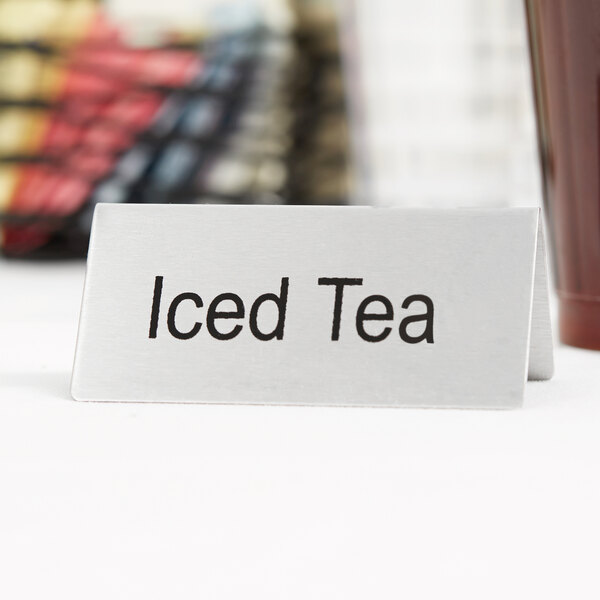Choice 3" x 1 1/2" Double Sided Stainless Steel "Iced Tea" Table Tent Sign