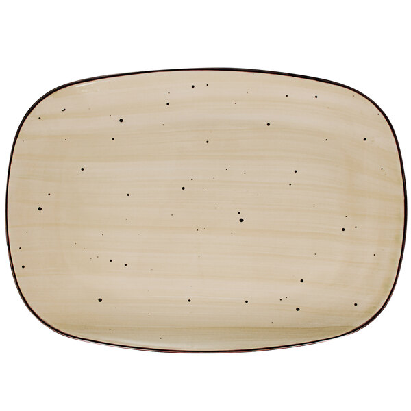 International Tableware RT-12-WH Rotana 12" x 9" Wheat Rectangular Coupe Porcelain Platter - 12/Case