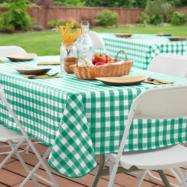 Choice 52" x 70" Green Textured Gingham Vinyl Table Cover with Flannel Back