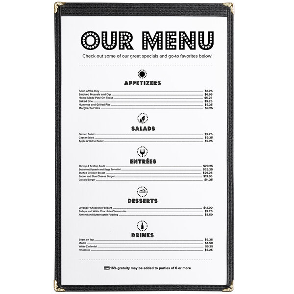 Black Vinyl Menu Cover, Single Pocket - WebstaurantStore
