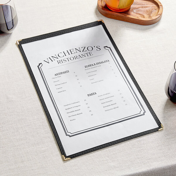 Black Vinyl Menu Cover, Single Pocket - WebstaurantStore