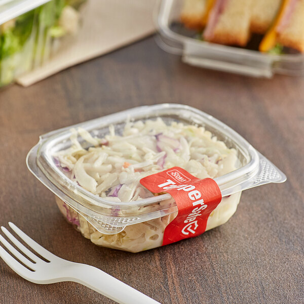 Choice 4 oz. Clear RPET Hinged Deli Container - 50/Pack