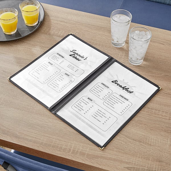 Choice 8 1/2" x 14" Black 4-View Two Pocket Menu Cover
