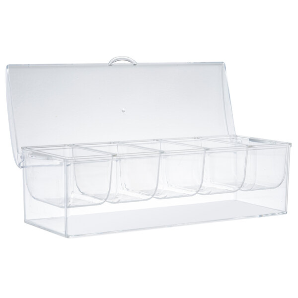 Tablecraft 10007 Clear 5-Compartment Condiment Bar with (5) 1 Pint Inserts