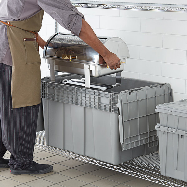 Choice 30" x 22" x 20 1/2" Gray Stackable Chafer Tote / Storage Box