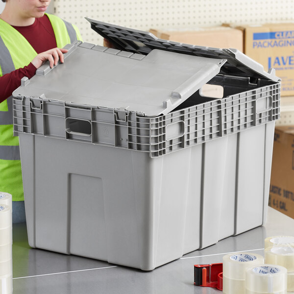 Choice 30" x 22" x 20 1/2" Gray Stackable Chafer Tote / Storage Box