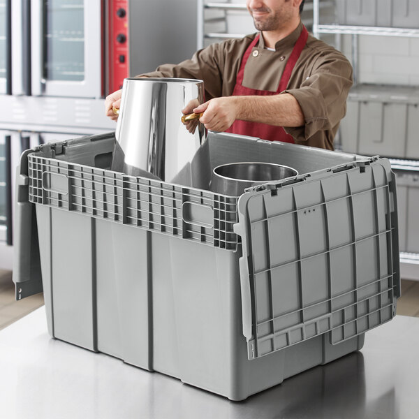 Choice 30" x 22" x 20 1/2" Gray Stackable Chafer Tote / Storage Box