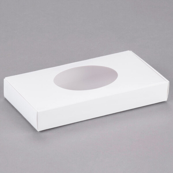7 1/2" x 4" x 1 1/8" White 1/2 lb. 1-Piece Candy Box with Oval Window ...