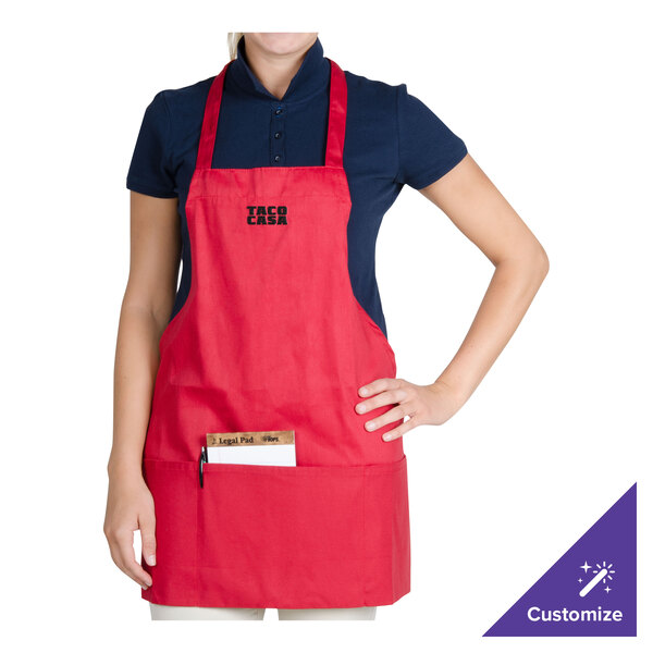 Chef Revival Red Poly-Cotton Customizable Bib Apron with 1 Pocket - 28 ...