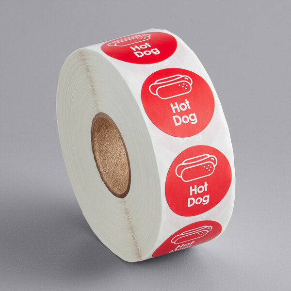 Point Plus Hot Dog Permanent 1" Red Label - 1000/Roll