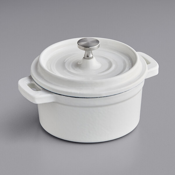 Valor 8 oz. Arctic White Enameled Mini Cast Iron Pot with Cover
