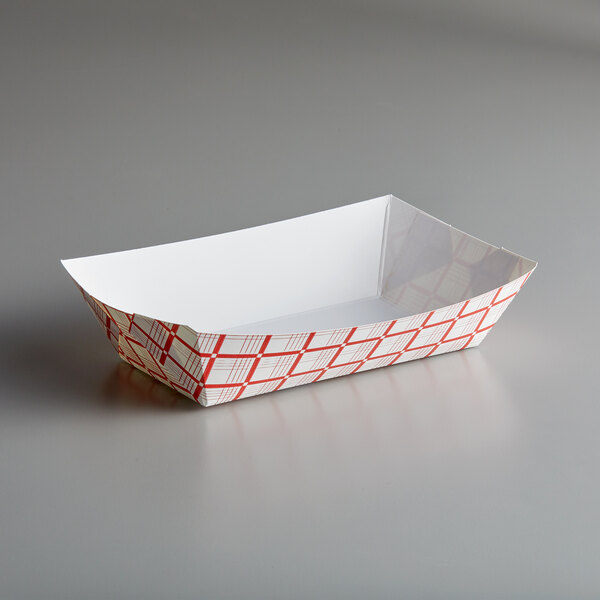 #500 5 lb. Red Plaid Paper Food Tray - 500/Case