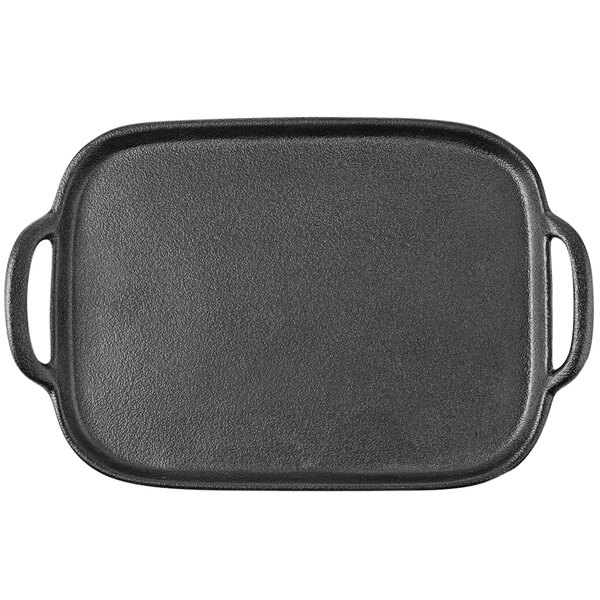 Tablecraft 10047 Faux Cast Iron 12 1/4" x 8" Matte Black Melamine Tray