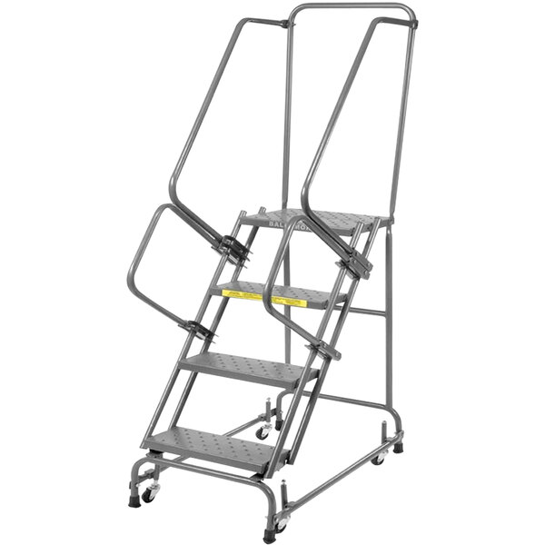 Ballymore 4-Step Rolling Ladder with Handrail, Spring Loaded Casters ...