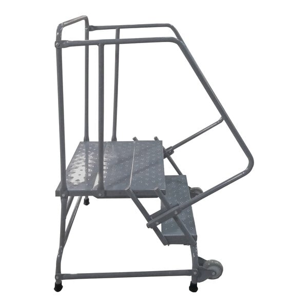 Ballymore TR-2P Tilt & Roll 2-Step Gray Steel Rolling Safety Ladder with 24" Wide Perforated ...