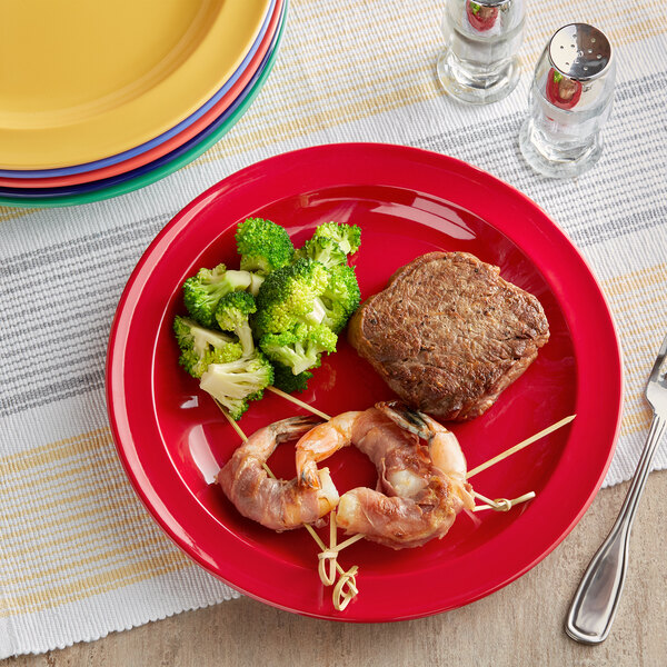 Acopa Foundations 10" Assorted Colors Narrow Rim Melamine Plates - 72/Case