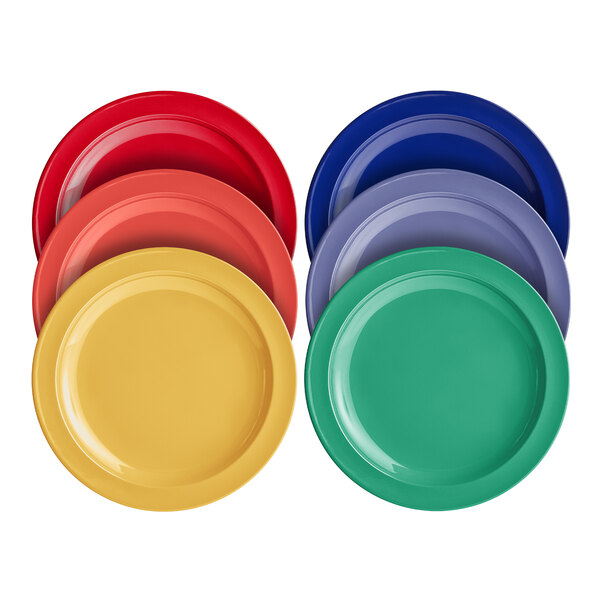 Acopa Foundations 10" Assorted Colors Narrow Rim Melamine Plates - 72/Case