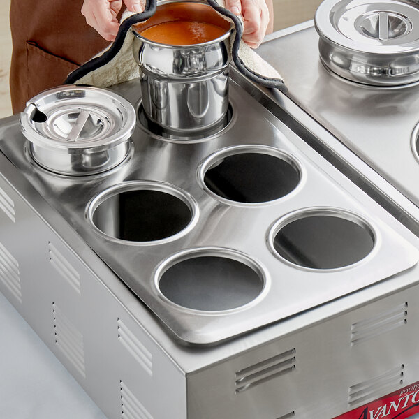 ServIt 6 Hole Steam Table Adapter Plate with 4 3/4" Holes - for 2.5 Qt ...