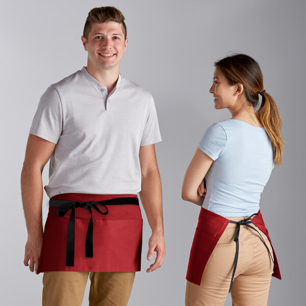 Choice Red Waist Apron with Black Webbing and 3 Pockets - 12" x 26"