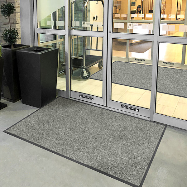 Lavex Plush Dilour 3' x 5' Gray Antimicrobial PET Fiber Indoor Entrance ...
